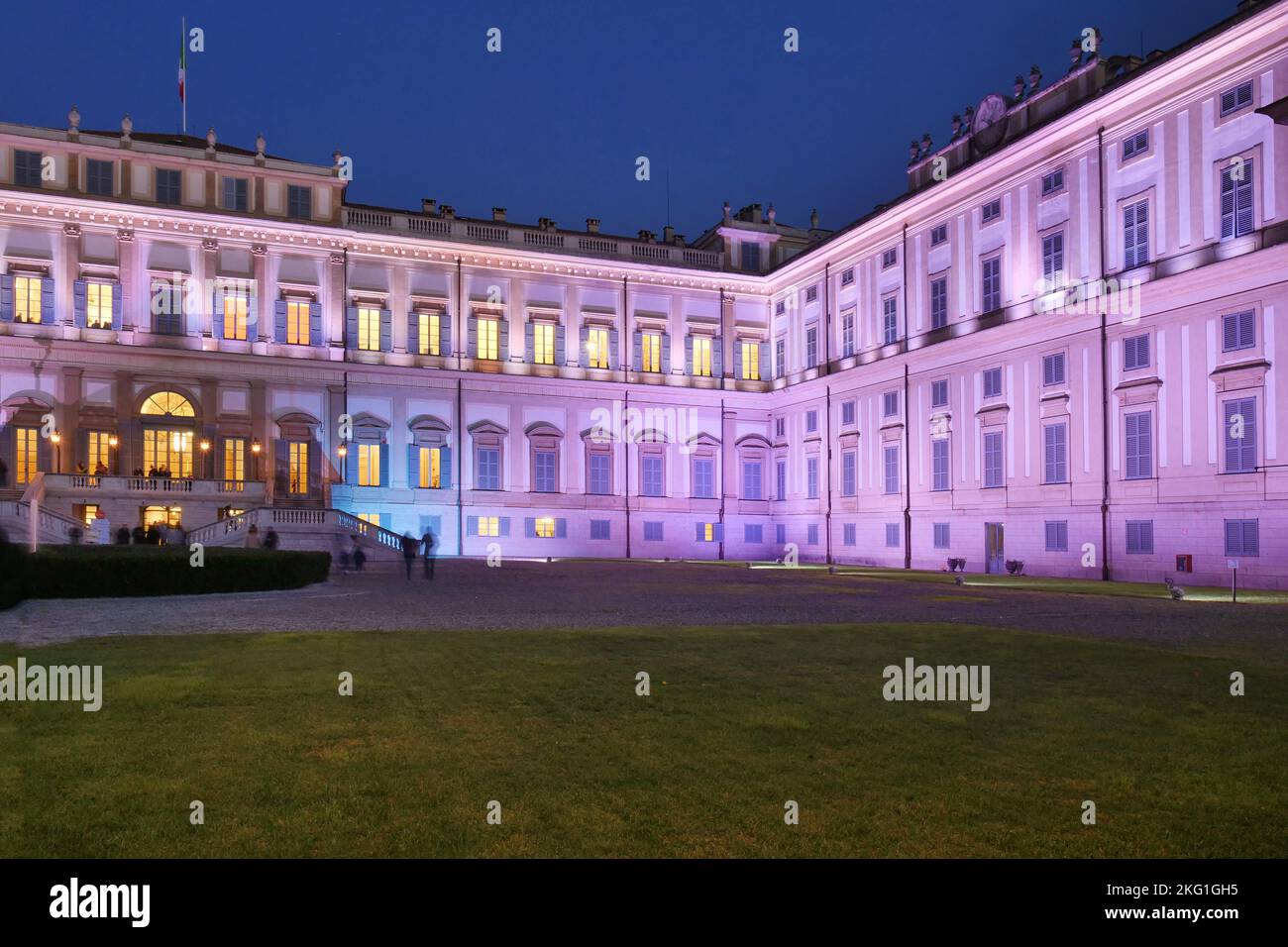 Architecture and details of Villa Reale in the night, palace ...