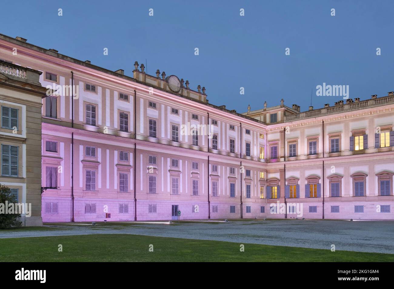 Architecture and details of Villa Reale in the night, palace ...