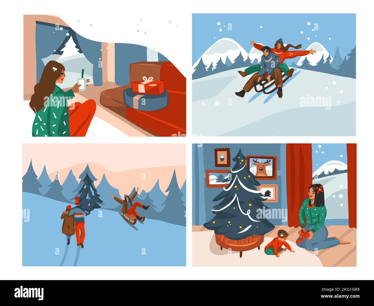 Hand drawn vector abstract fun stock flat Merry Christmas,and Happy New ...