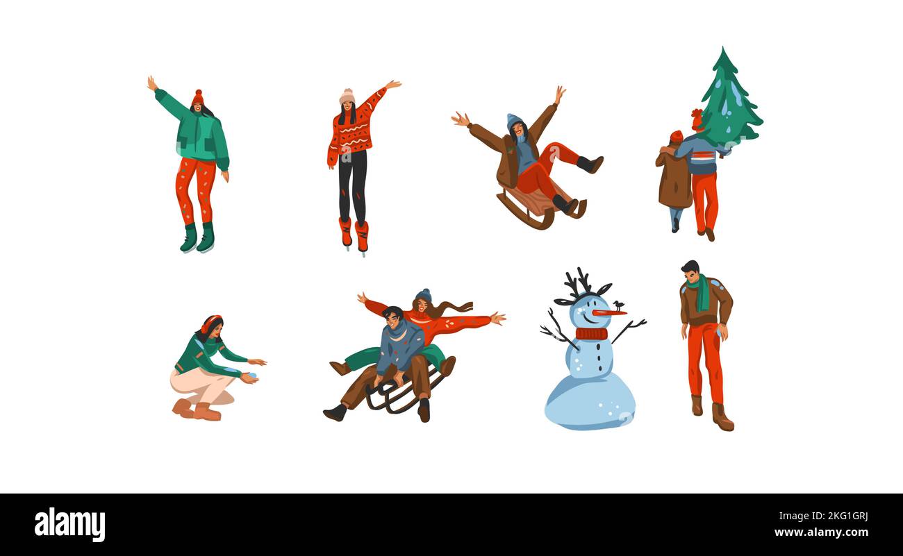 Hand drawn vector abstract fun stock flat Merry Christmas,and Happy New ...