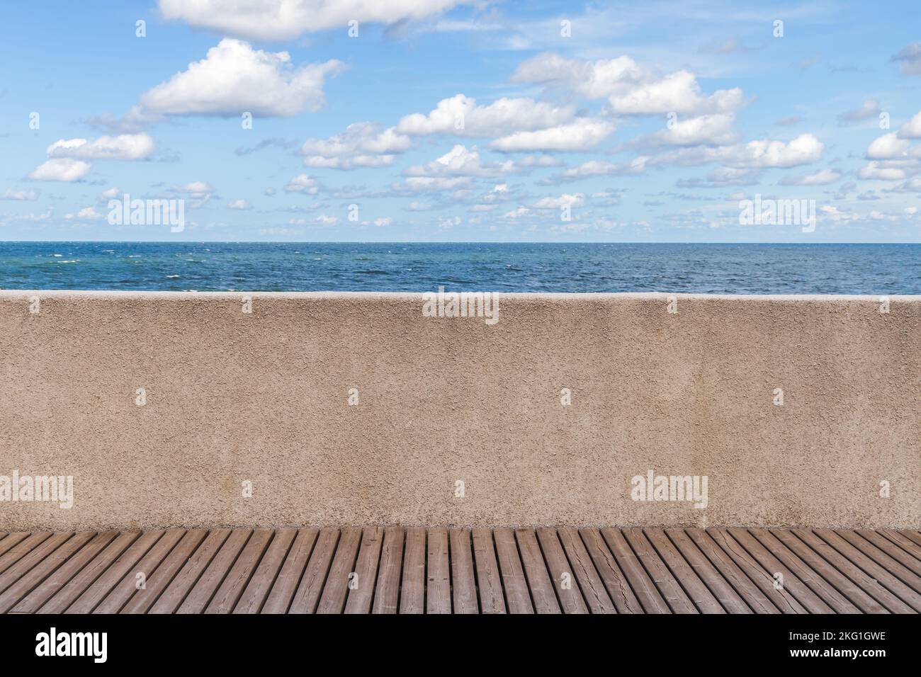 Empty promenade background photo with wooden floor and concrete railing ...