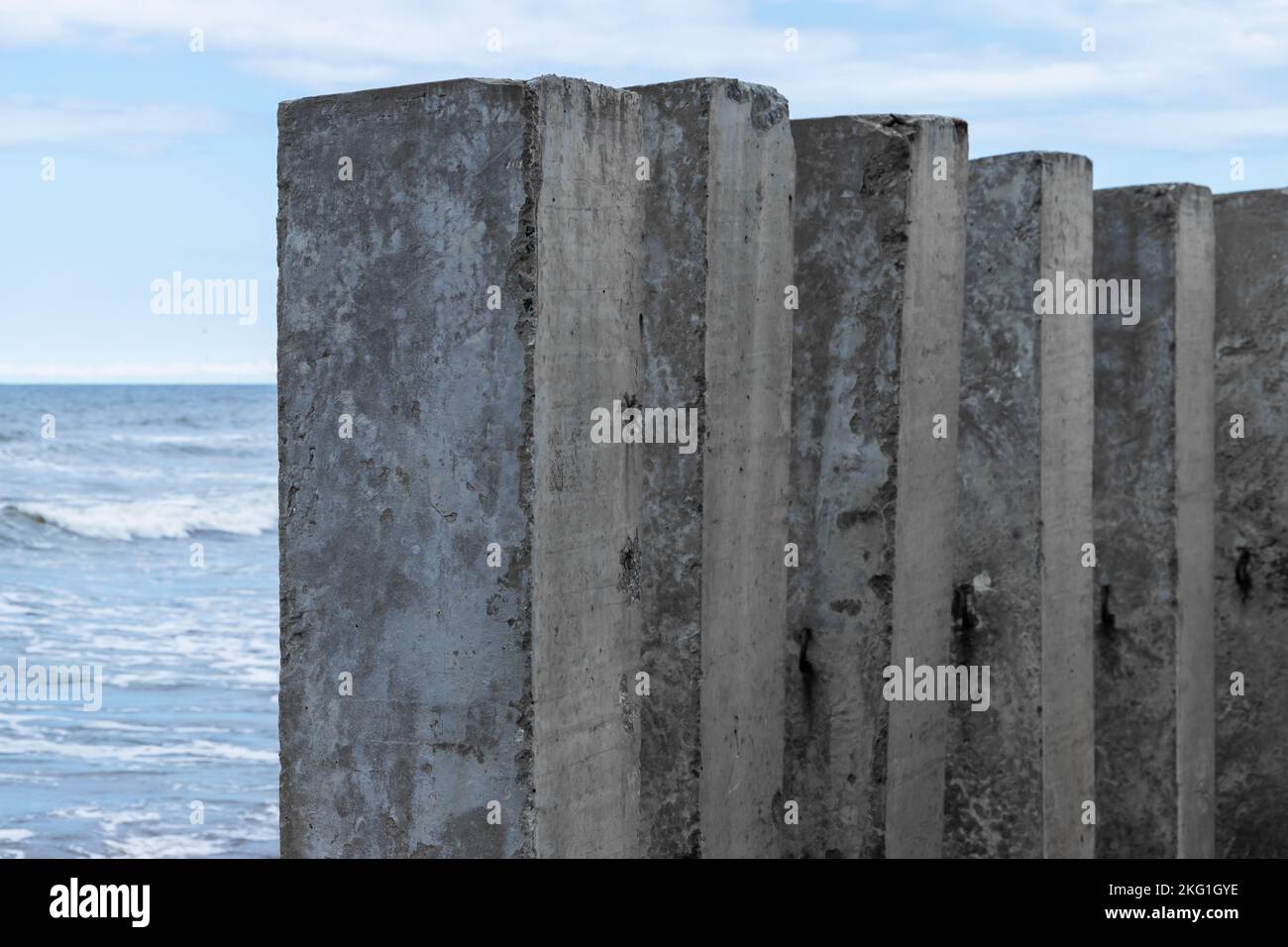 Concrete pillars as a part of breakwater structure mounted at Baltic ...