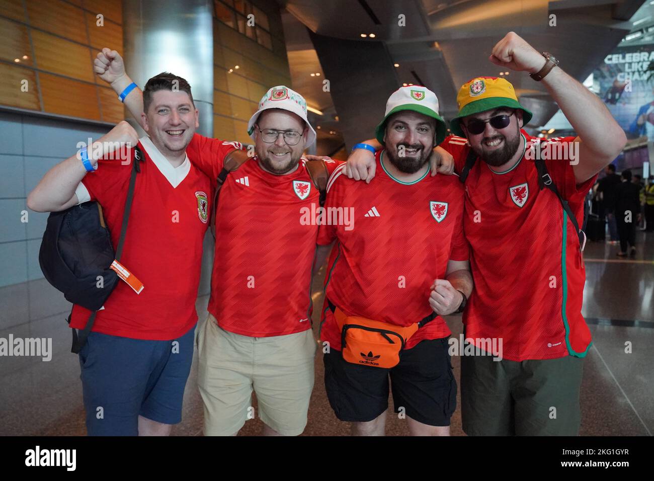 Wales football fans, (left to right) Mark Davies, Kyle Brace, Matt ...