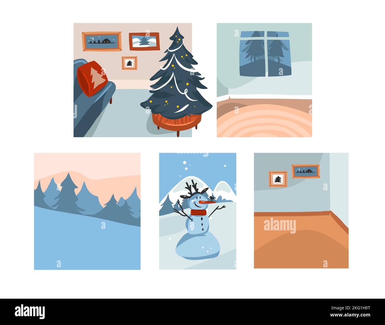 Hand drawn vector abstract fun stock flat Merry Christmas,and Happy New ...