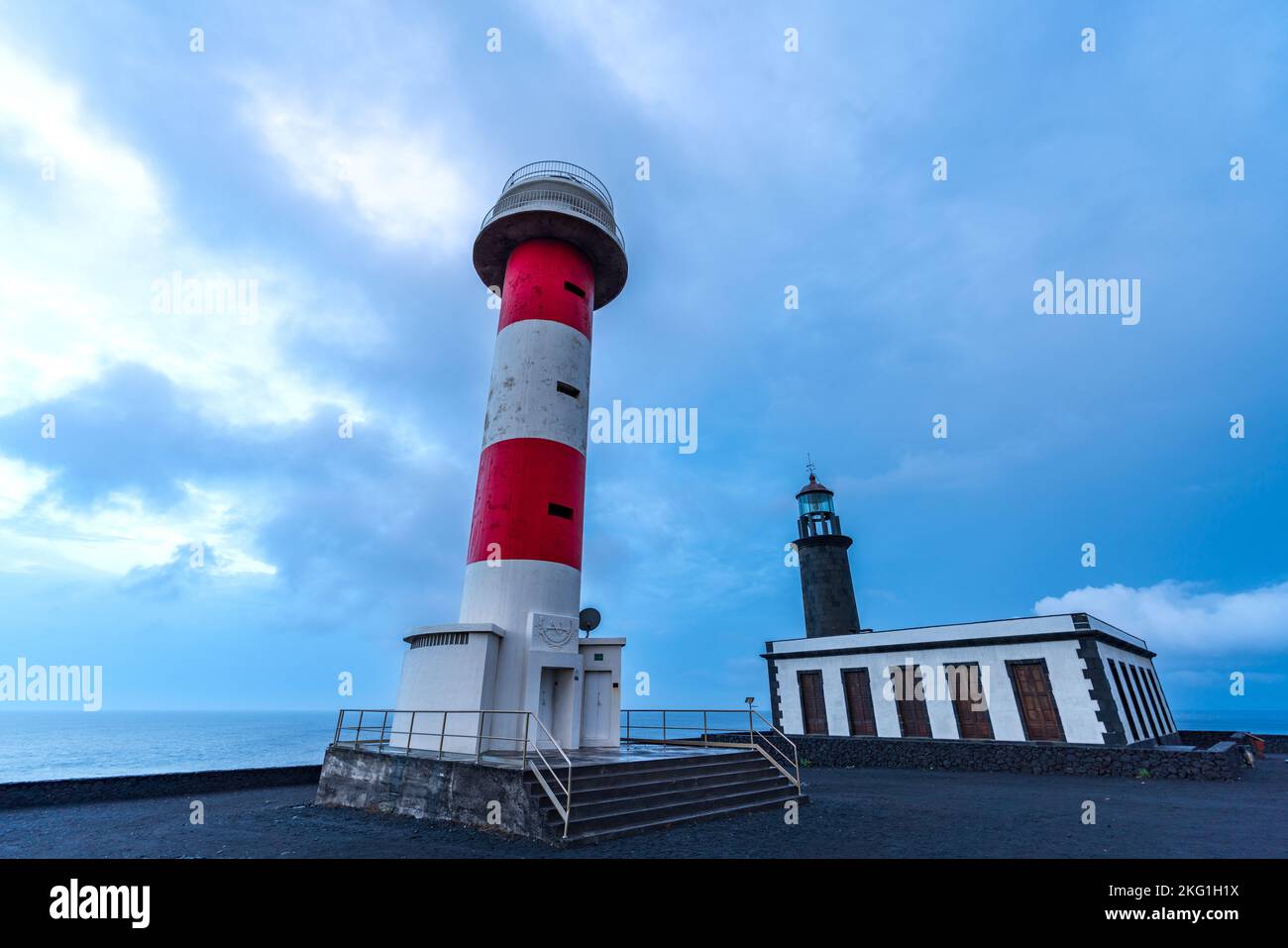 Wide angle bottom view of old and new lighthouse Stock Photo - Alamy