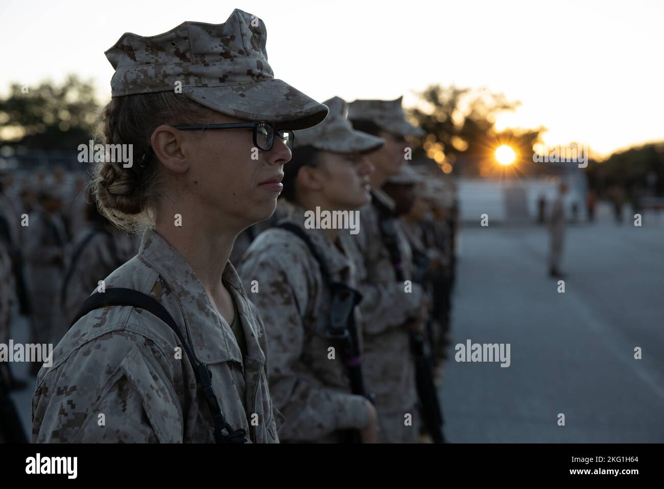 U.S. Marines with Papa Company, 4th Recruit Training Battalion, stand ...
