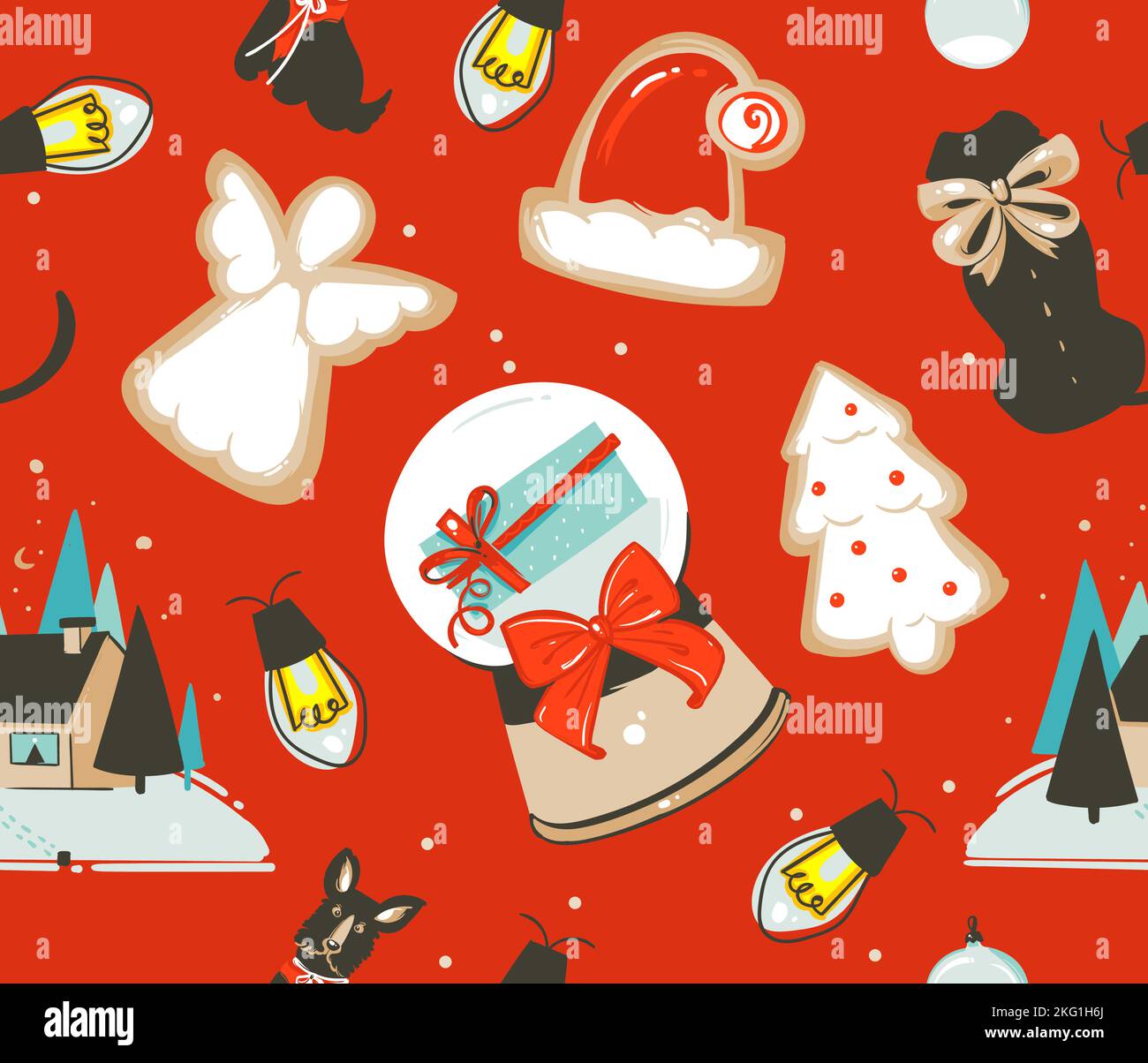 Hand drawn vector abstract fun stock flat Merry Christmas,and Happy New ...