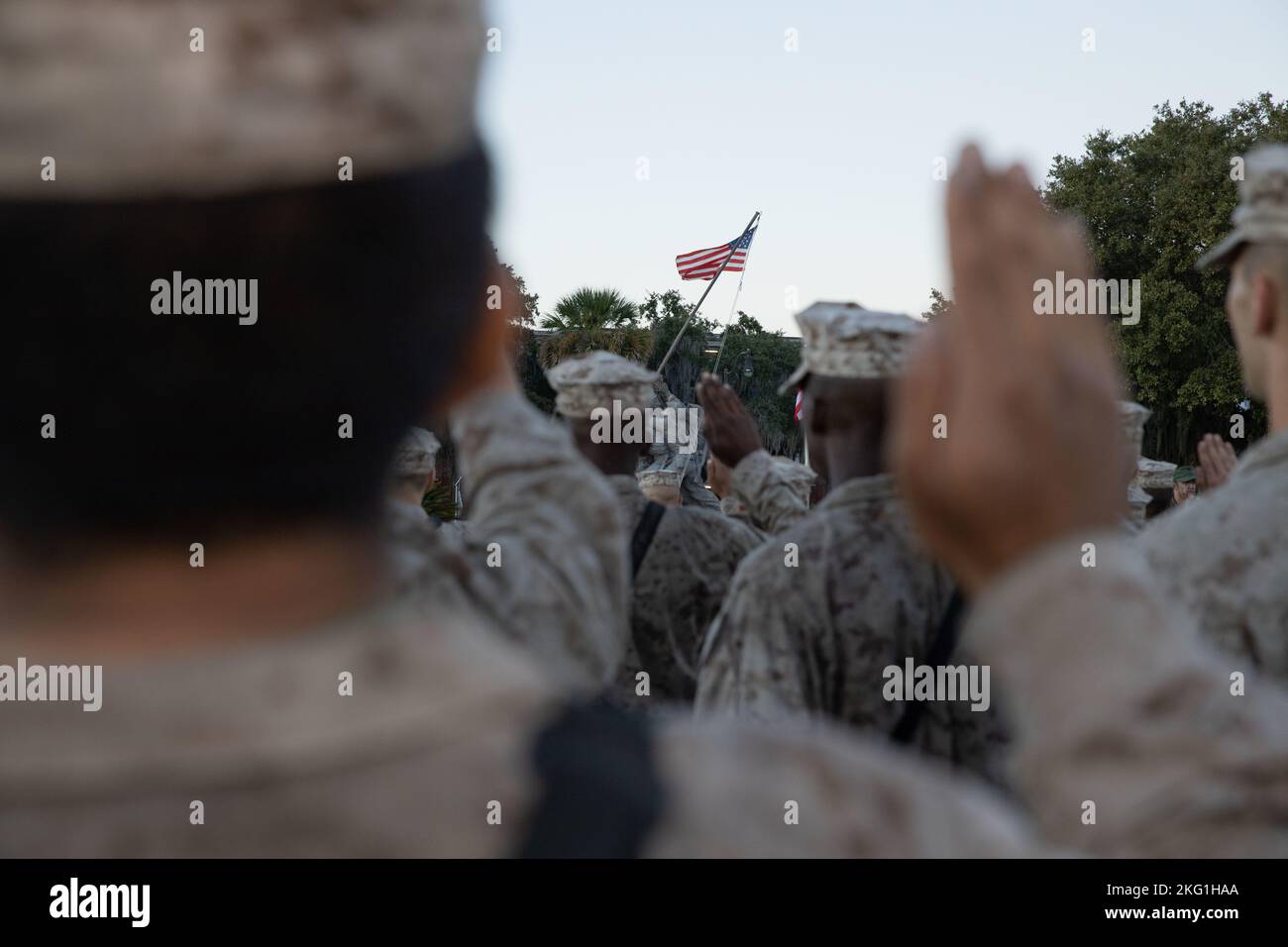 U.S. Marines with Papa Company, 4th Recruit Training Battalion, recite ...