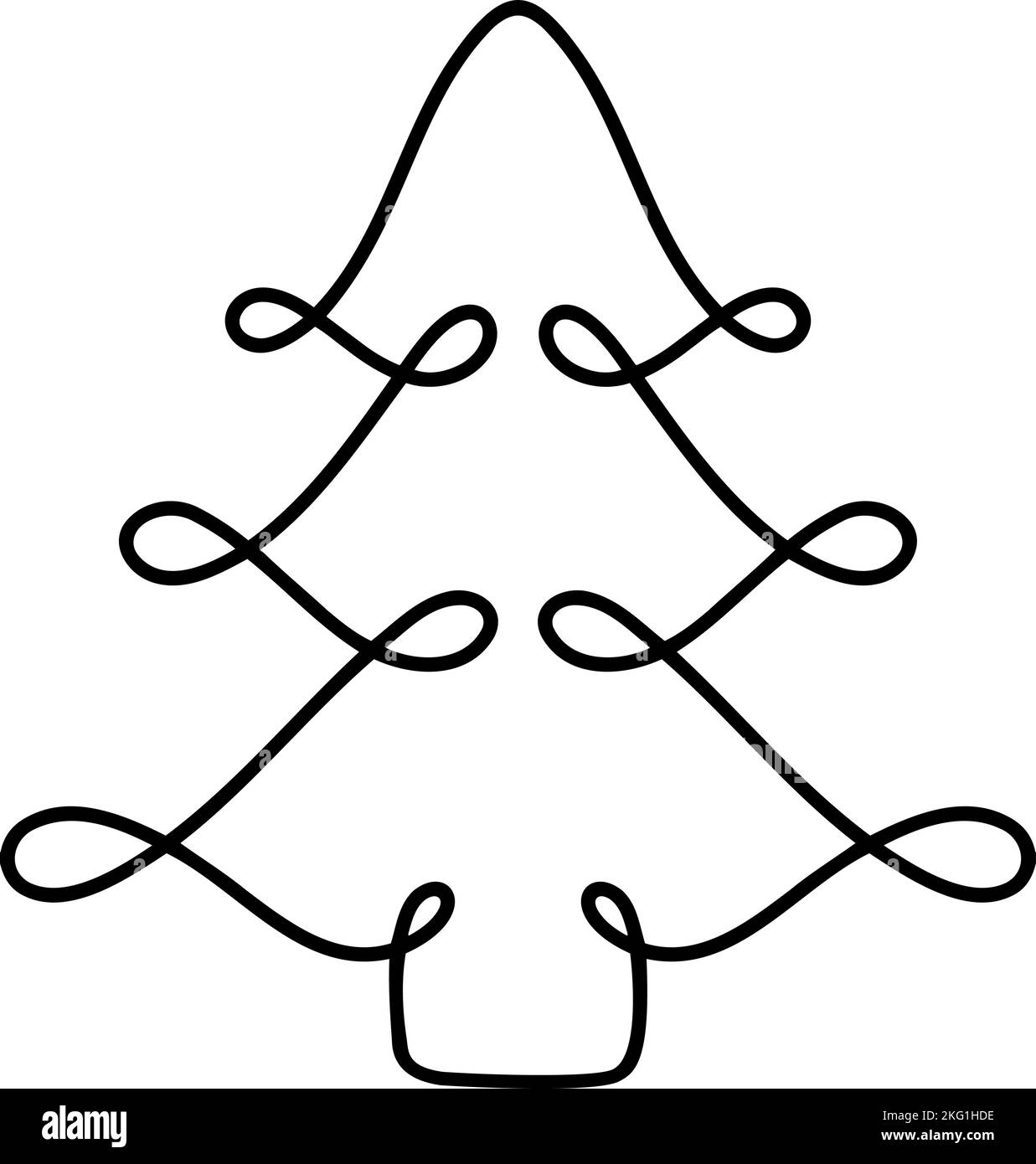 Christmas vector pine fir tree line art. Continuous one line drawing ...