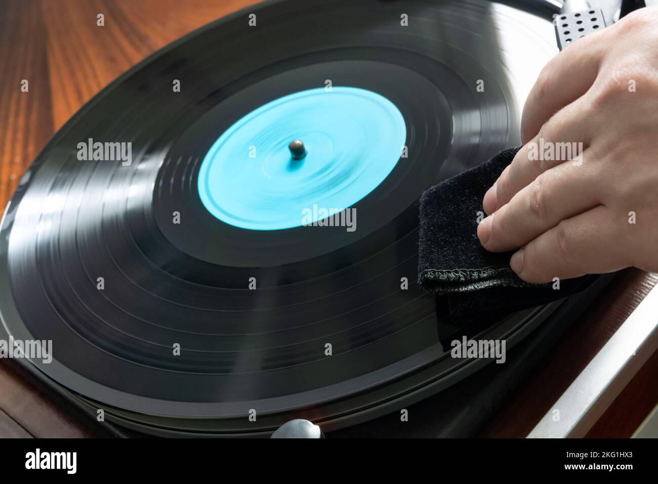 Record player, vinyl turntable record player, while playing the record ...