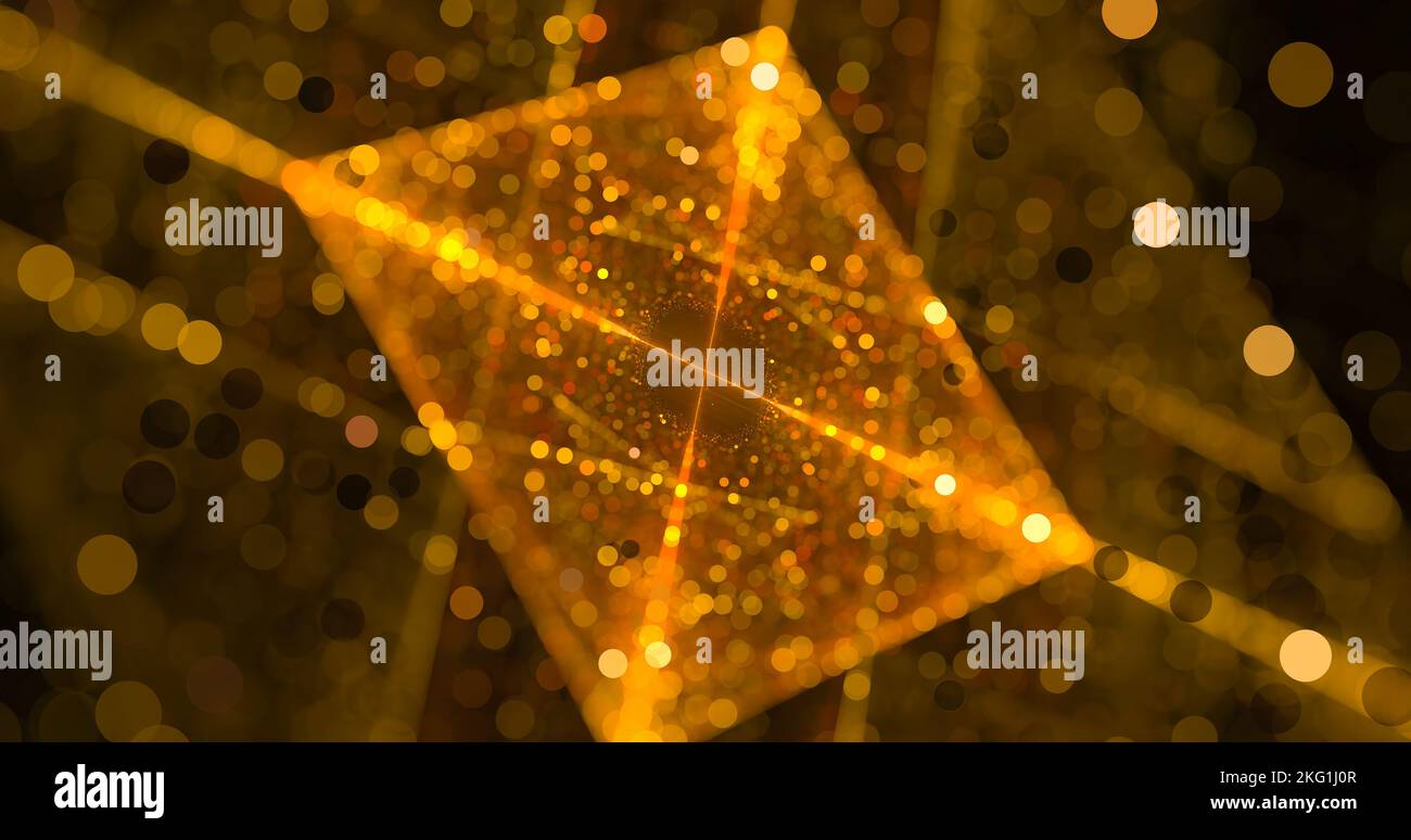 Bokeh gold interspersed with bright gold lights. Fractal abstract ...
