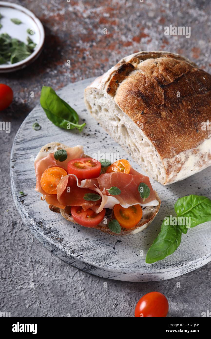 appetizer lunch bruschetta healthy food Stock Photo - Alamy
