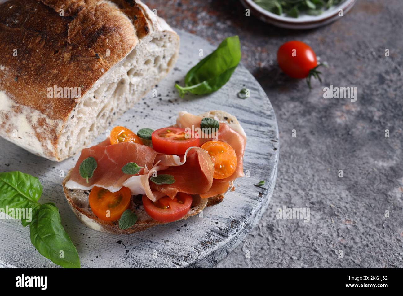 appetizer lunch bruschetta healthy food Stock Photo - Alamy