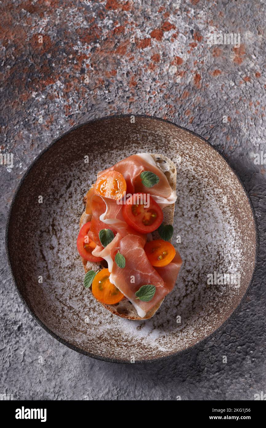 appetizer lunch bruschetta healthy food Stock Photo - Alamy