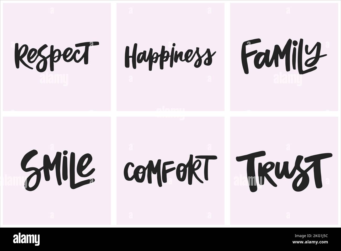 Set of handwritten words about happiness. Collection of creative ...