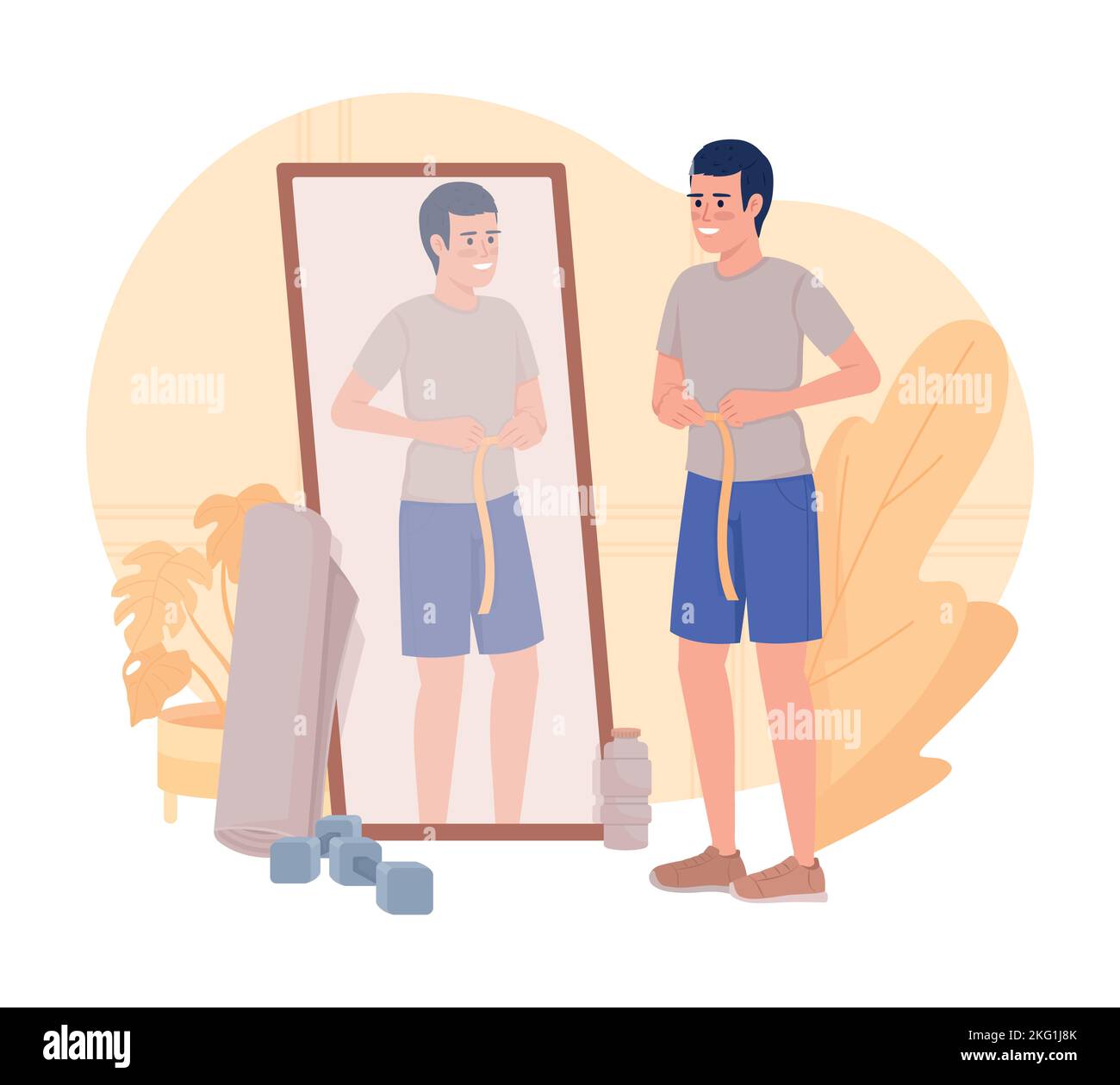 Man losing weight 2D vector isolated illustration Stock Vector Image ...
