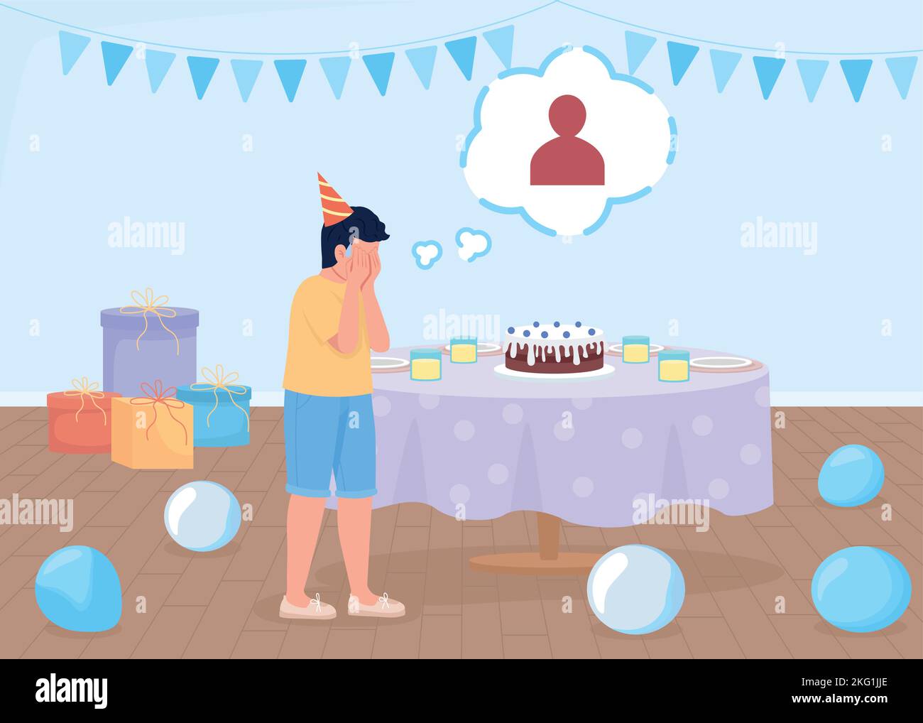Sad birthday party flat color vector illustration Stock Vector Image ...