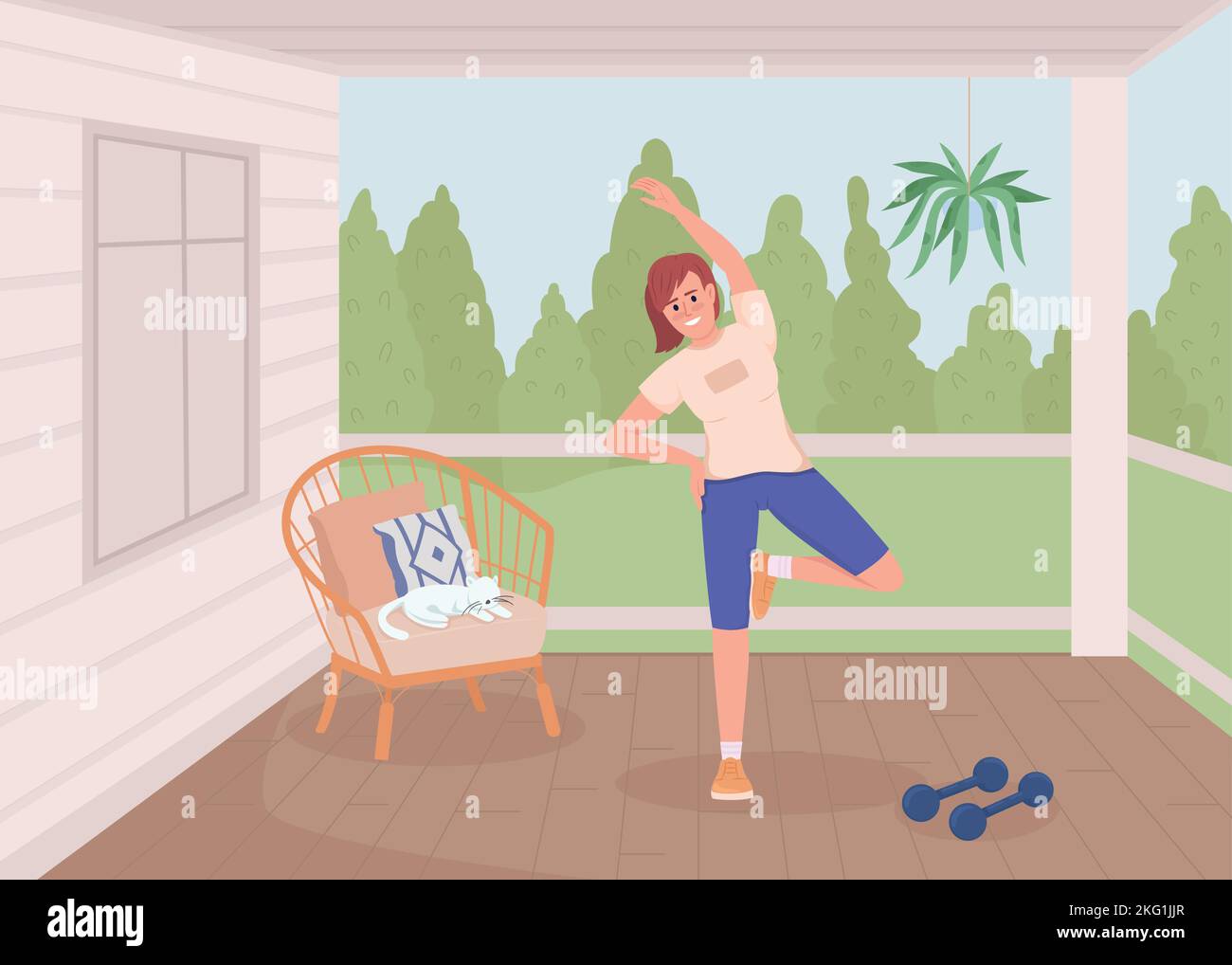 Woman doing sports exercises flat color vector illustration Stock ...