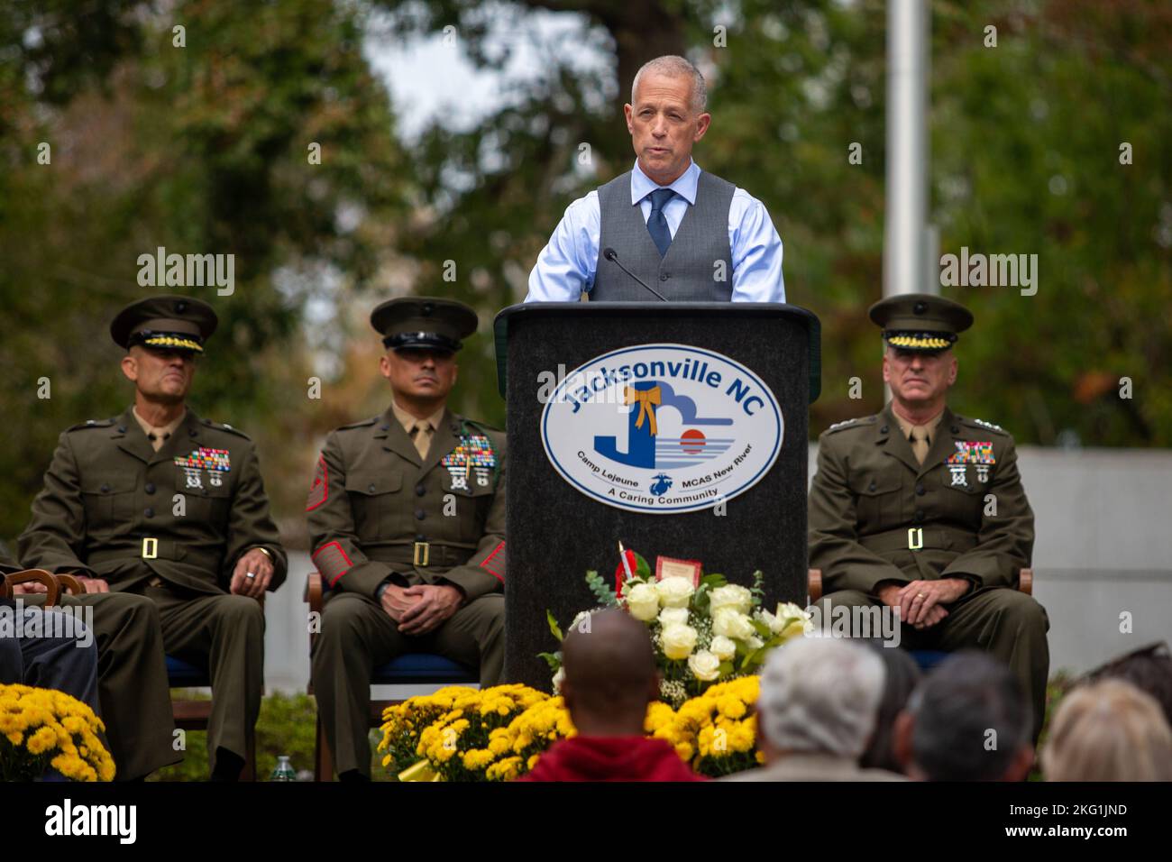 Myron Kyle, president of the Beirut Veterans of America, gives his ...