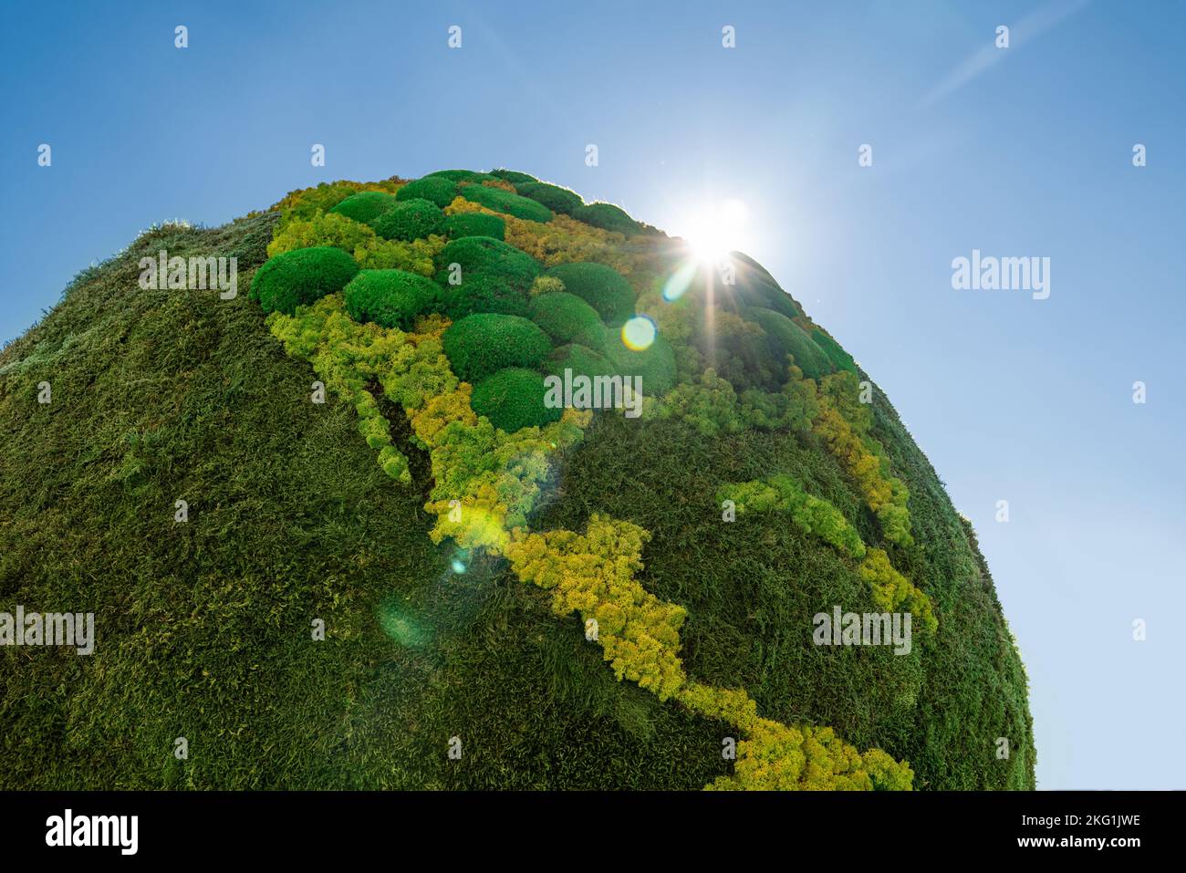 Green planet Earth from natural moss. Symbol of sustainable development ...