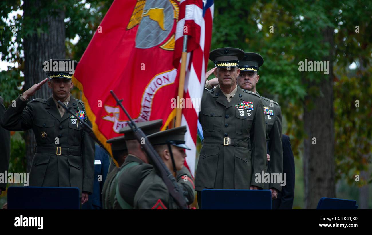 U.S. Marines salute during ceremonial colors at the 39th Beirut ...