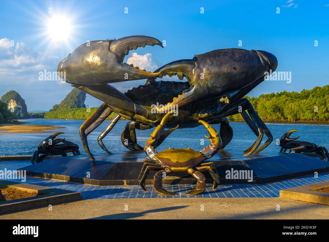Krabi Town, Thailand, Statue monument of crabs near the river Stock ...