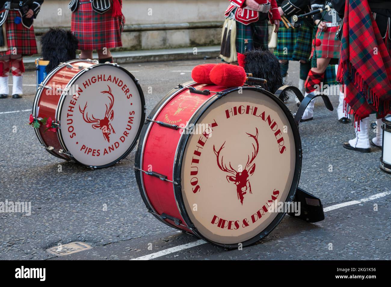 Drums of the Southern Highlanders Pipes & Drums stand on Whitehall ...