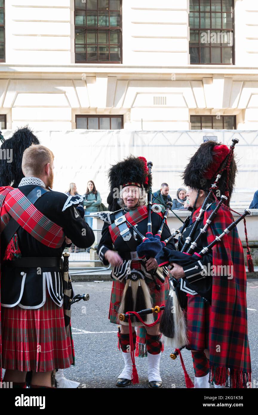 Members of Southern Highlanders Pipes & Drums in conversation prior to ...