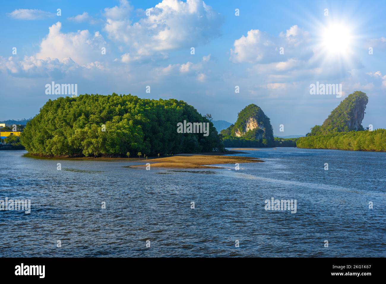 Krabi Town, Thailand, River gulf Pak Nam Krabi with island and rocks ...