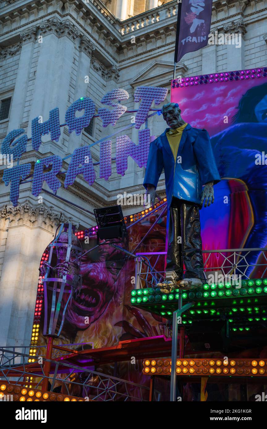 Model Frankenstein-like monster figure looming over ghost train ride in ...