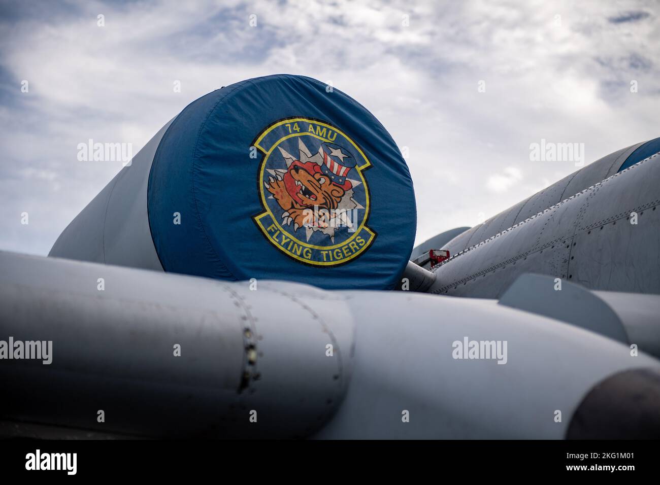 An A-10C Thunderbolt II engine sits covered at Andersen Air Force Base ...
