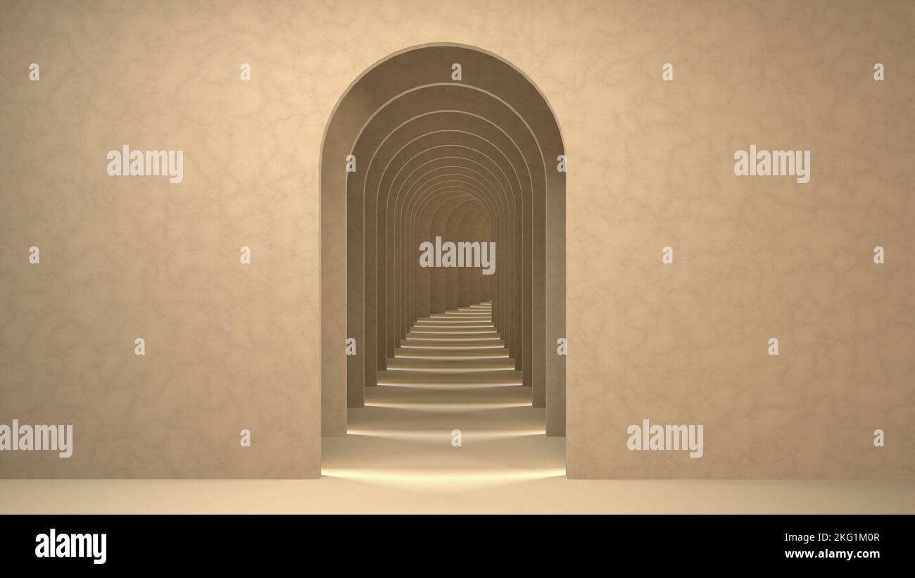 3d Surreal Render, Abstract Arch Tunnel Scene Background, Sand Color ...