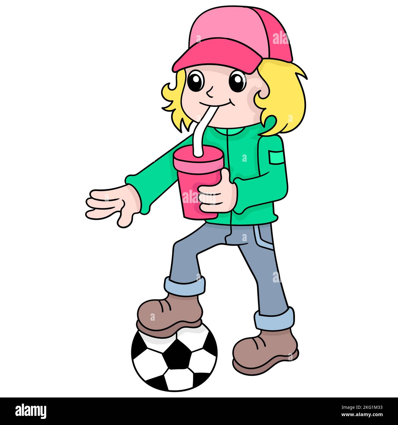 A vector illustration of a boy cartoon character, drinking juice with ...