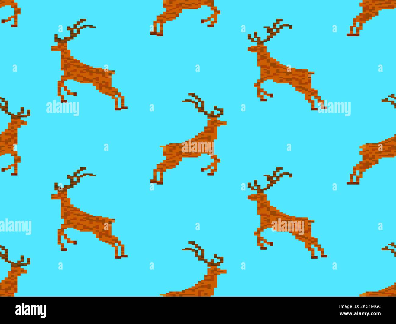 Seamless pattern with pixel deer on a blue background. 8-bit Christmas background with deer in ...