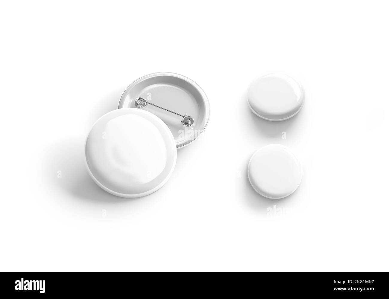 Blank white round badge mockup, different views, 3d rendering. Empty ...