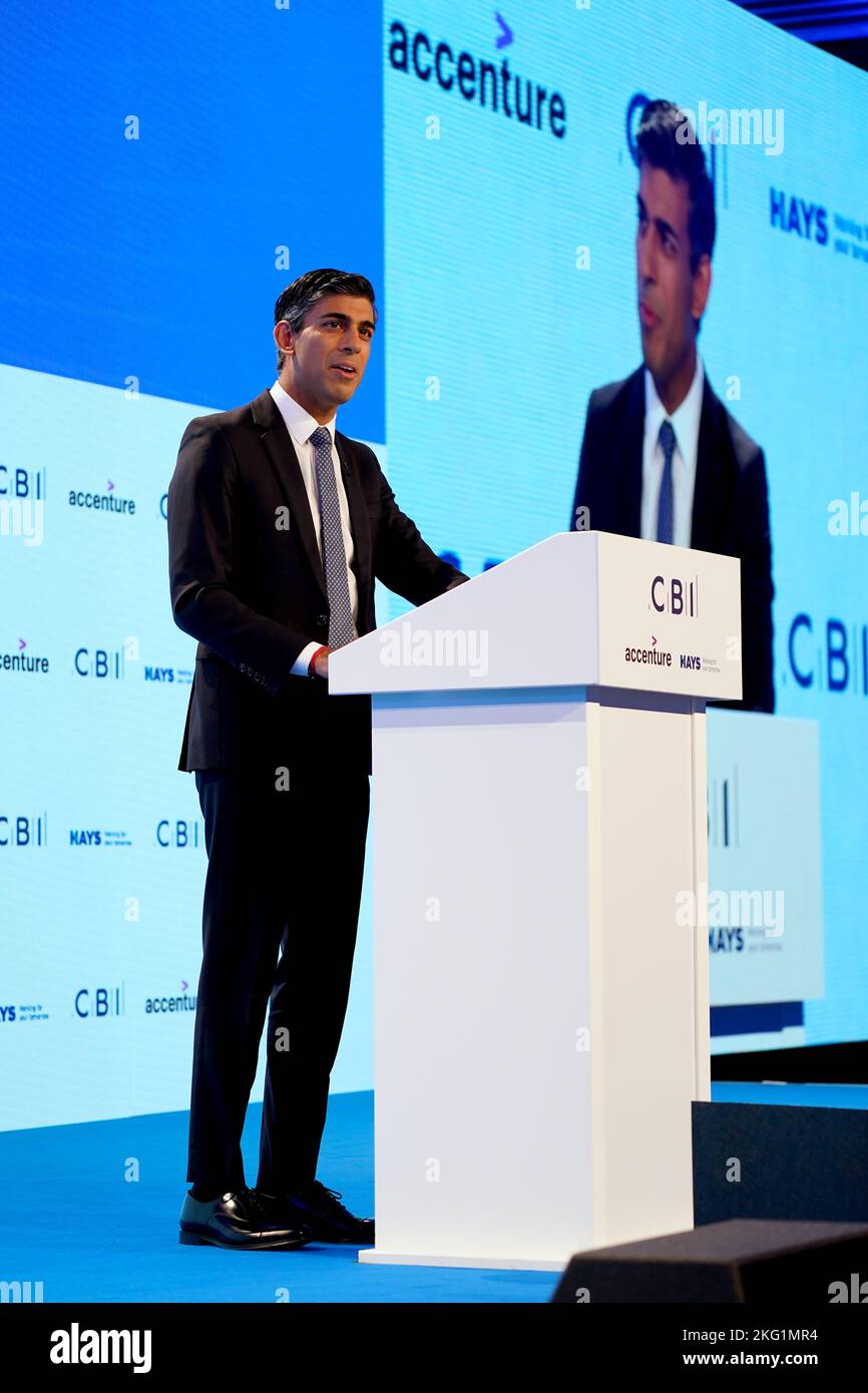 Prime Minister Rishi Sunak speaking during the CBI annual conference at ...