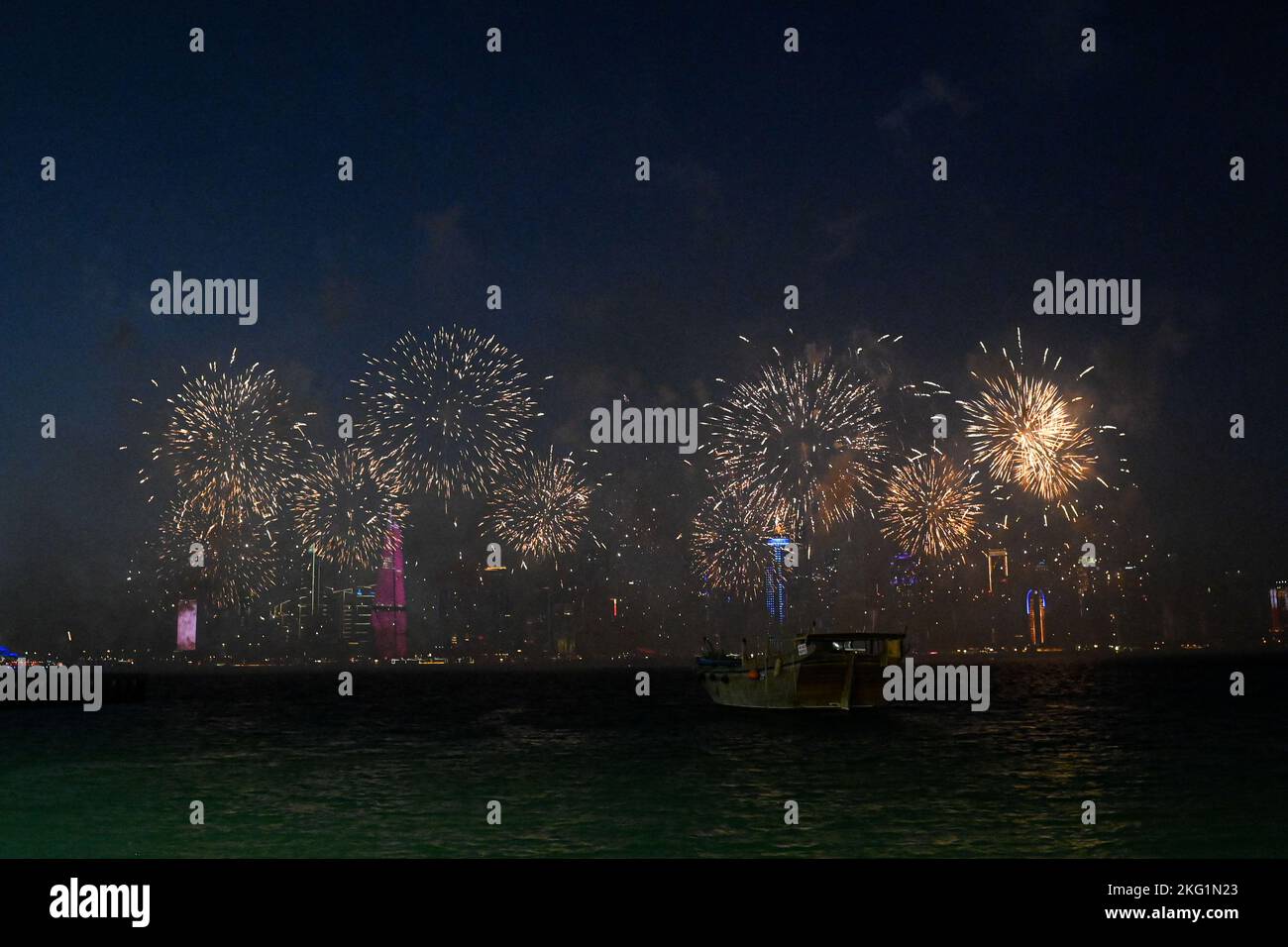 One day ahead of the 2022 FIFA World Cup, a fireworks show appears on ...