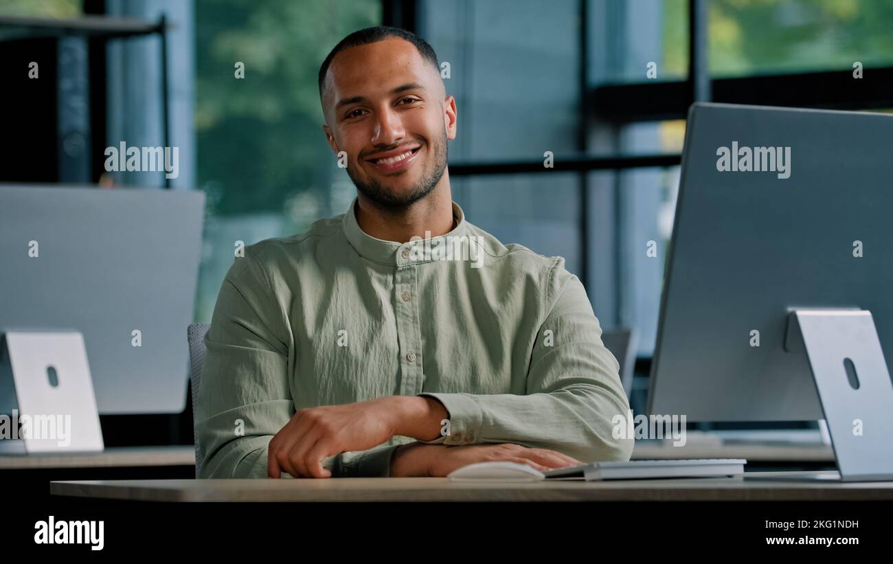 Happy smiling male investor multiracial worker developer programmer ...