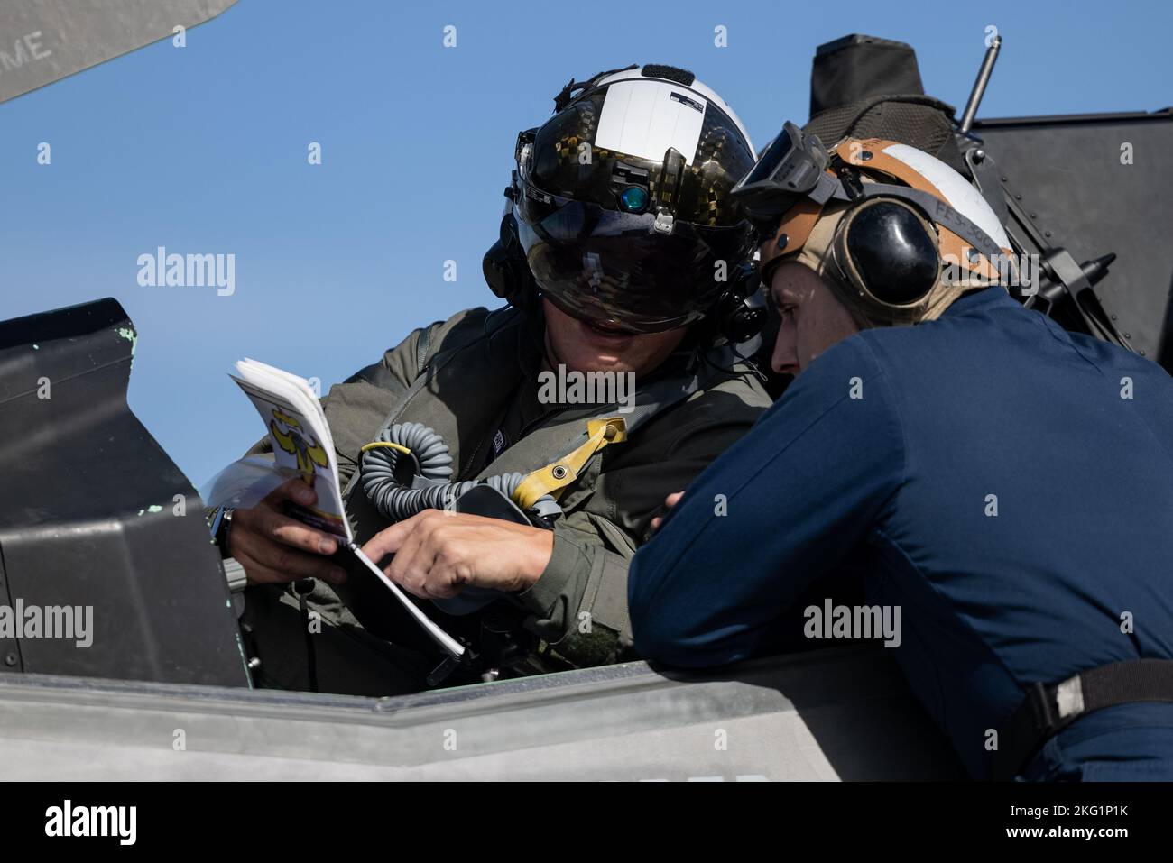 U.S. Marine Corps Maj. John Stuart (left), an F-35B Lightning II ...