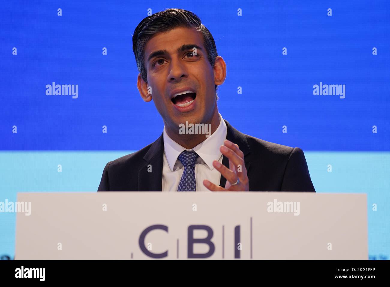 Prime Minister Rishi Sunak speaking during the CBI annual conference at ...