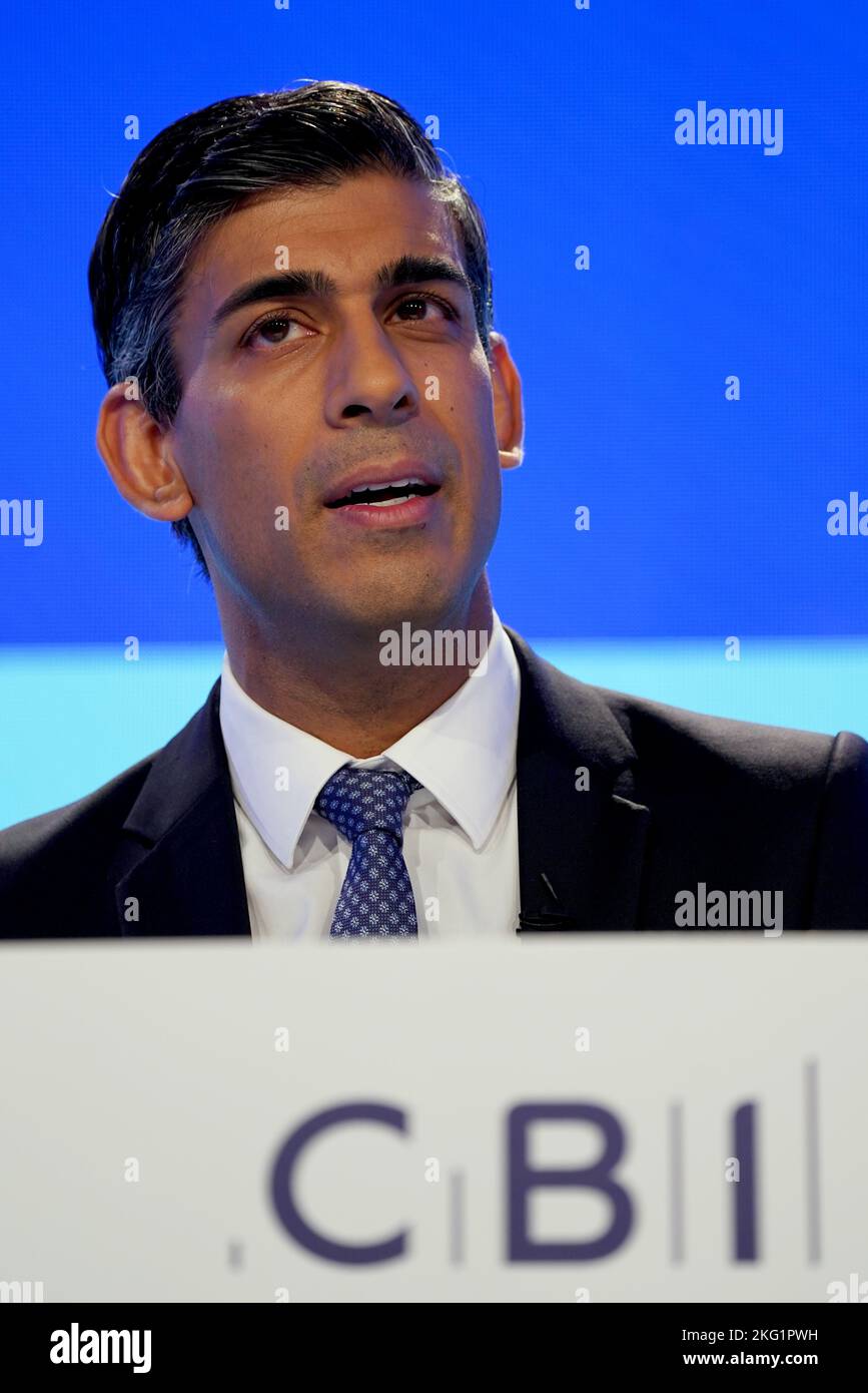 Prime Minister Rishi Sunak speaking during the CBI annual conference at ...