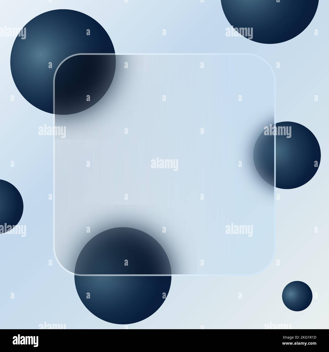 Frosted glass banner with random dark blue 3d bubbles or balls. Trendy ...