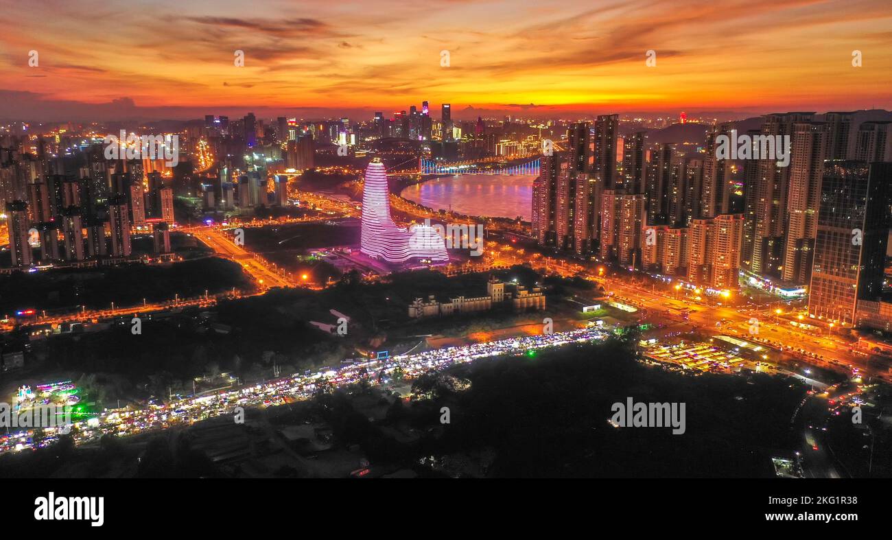 Aerial photos show the summer night market views in Nanning City, south ...