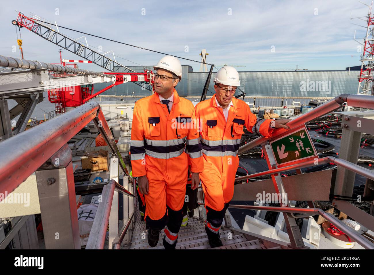 Prime Minister Alexander De Croo and Elia CEO Chris Peeters pictured ...