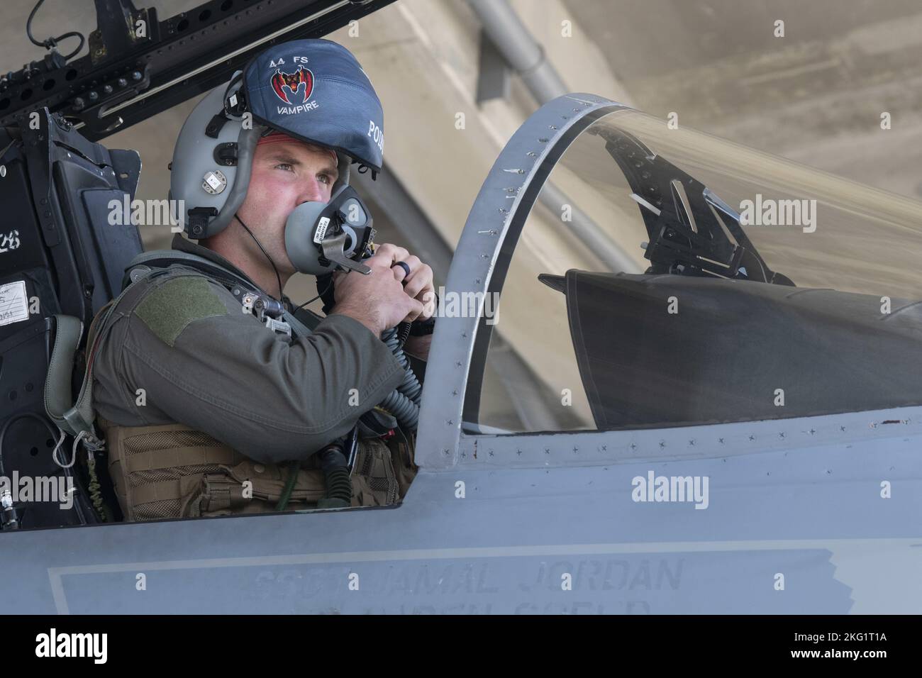 A U.S. Air Force pilot assigned to the 44th Fighter Squadron, conducts ...
