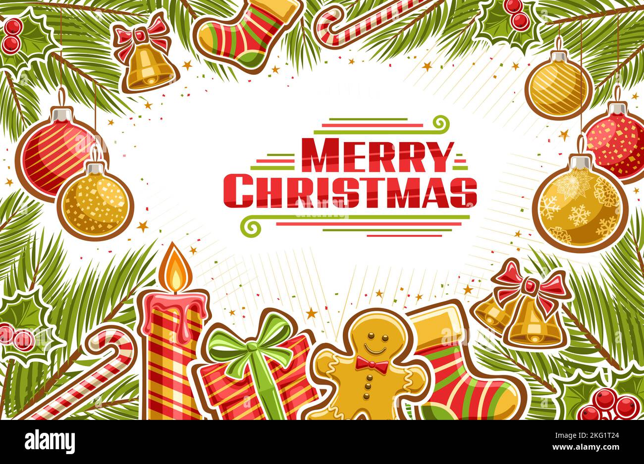 Vector greeting card for Christmas, horizontal poster with ...