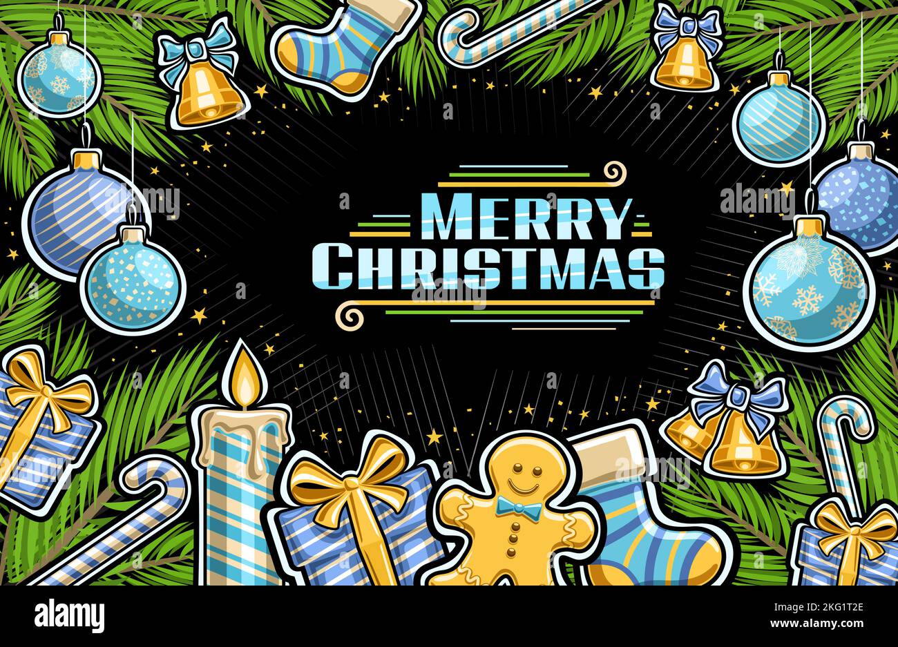 Vector greeting card for Christmas, horizontal poster with illustration ...