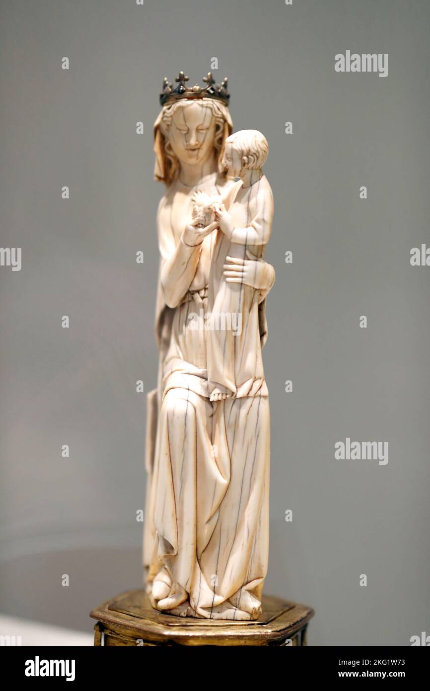 Louvre Abu Dhabi art and civilisation museum. Virgin and Child. France, Paris 1320 - 1330 ...