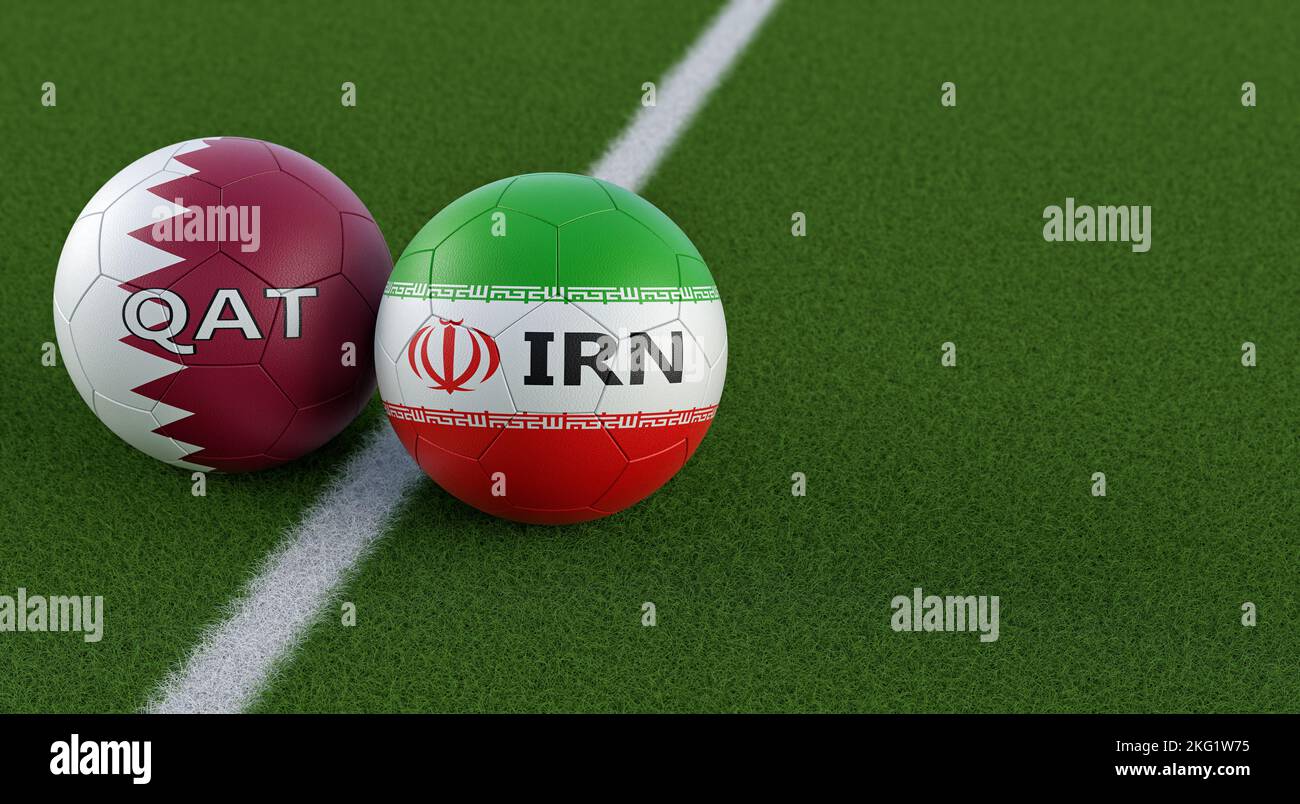 Qatar vs. Iran Soccer Match - Soccer balls in Iran and Qatar national ...