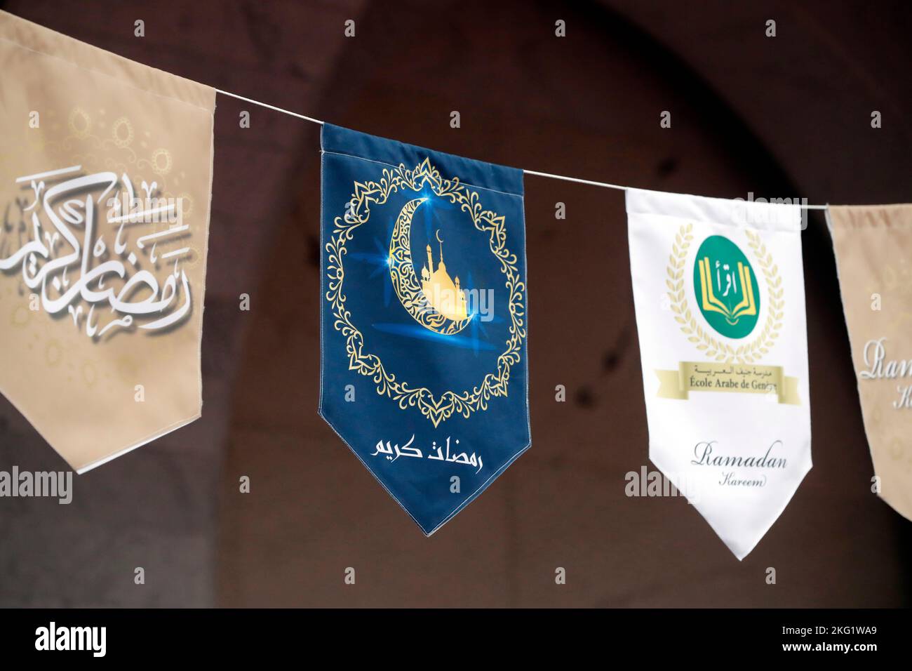 Ramadan Kareem Concept. Flags with muslim symbols Stock Photo - Alamy